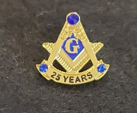 25 year Membership Lapel Pin Gold Color - Masonic Supply Shop