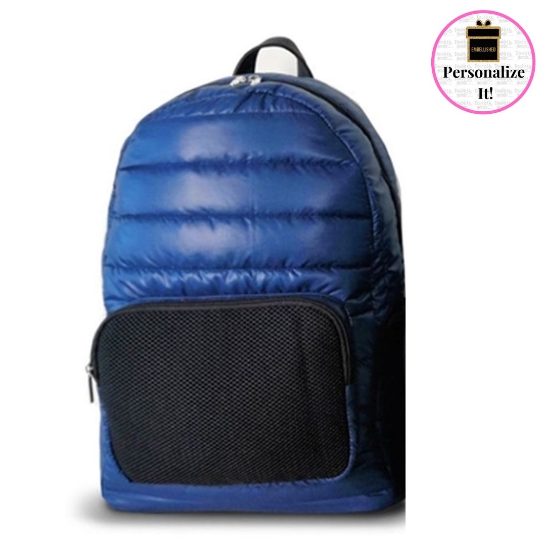 Navy Puffer Backpack with Mesh Pocket - Double Header USA