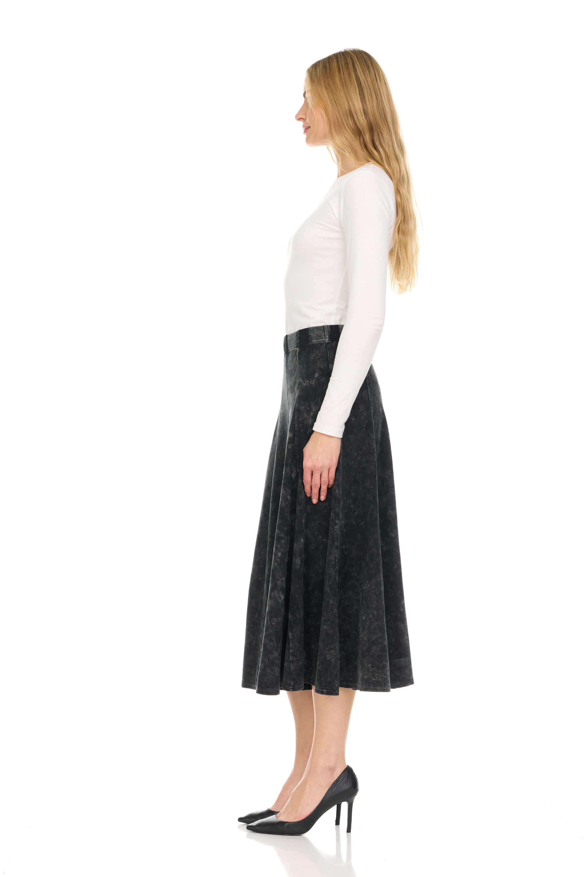 Womens 32 & 36 Inches Rib Stonewash Panel Skirt - Double Header USA