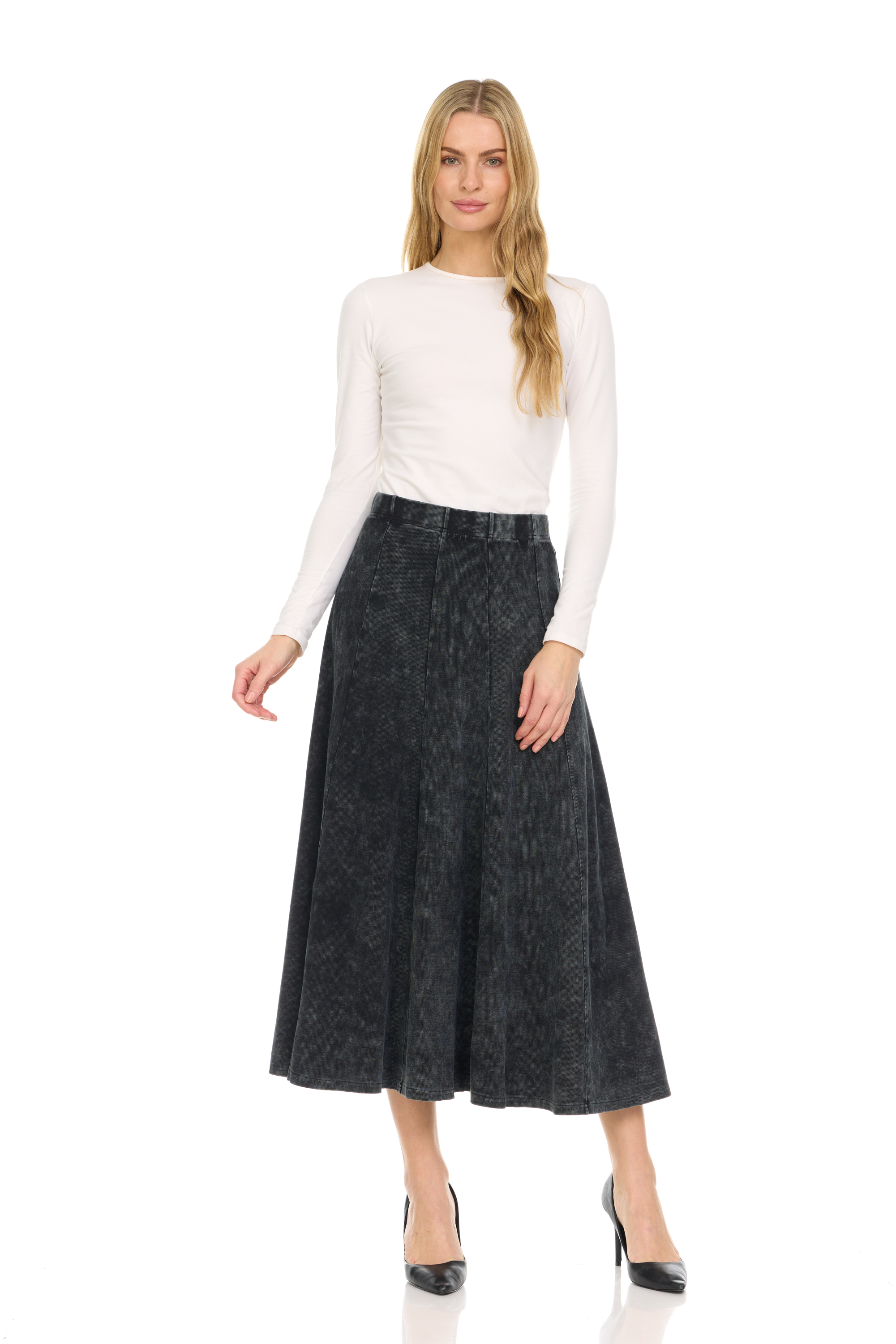Womens 32 & 36 Inches Rib Stonewash Panel Skirt - Double Header USA