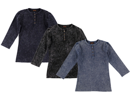 Women's Thin Rib Stonewash 3/4 Sleeve Henley - Double Header USA