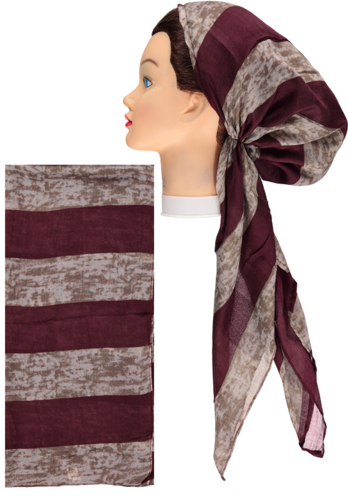 Riqki Maroon Striped Israeli Tichels - Double Header USA