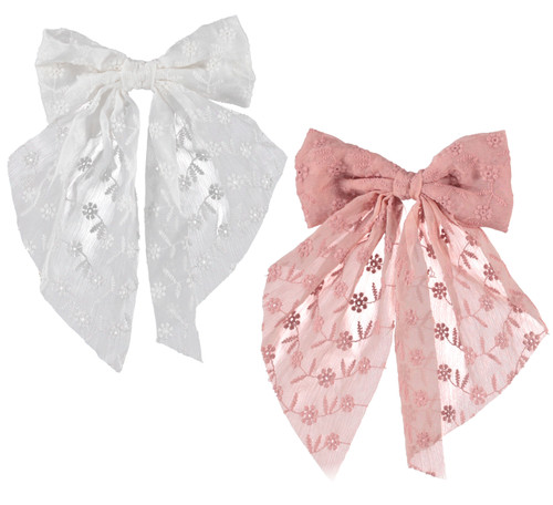 Girls Large Floral Lace Hair Clip - Double Header USA