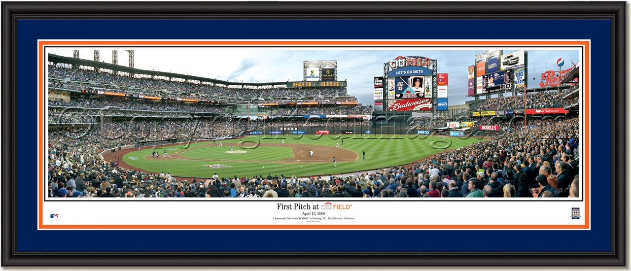 New York Mets Citi Field First Pitch Framed Panoramic Poster by Rob Arra