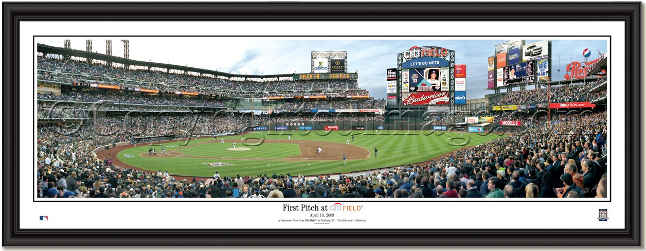 New York Mets Citi Field First Pitch Framed Panoramic Poster by Rob Arra