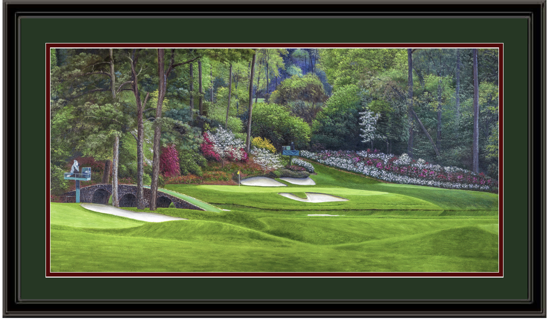 Augusta Golden Bell 12th Hole at Amen Corner Panoramic Framed Golf Art