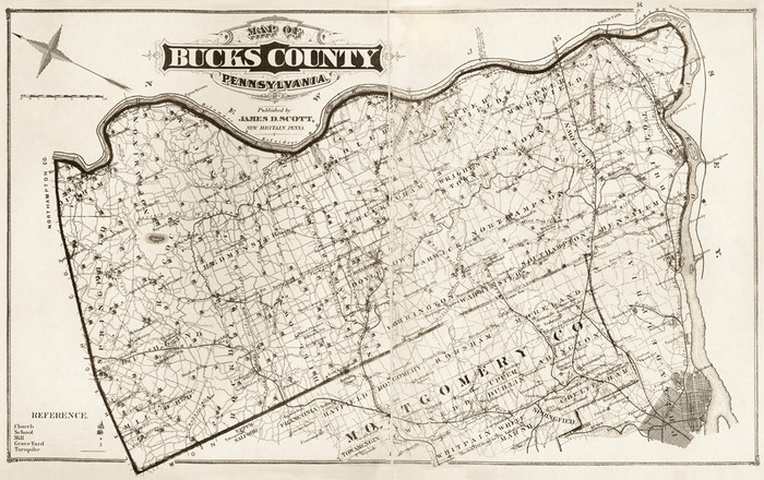 Art Prints of Pennsylvania in Color, Bucks County Vintage Map