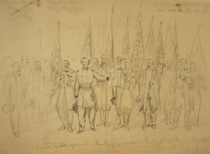 Art Prints of Custer Presenting Flags, Last Battle by Alfred Waud