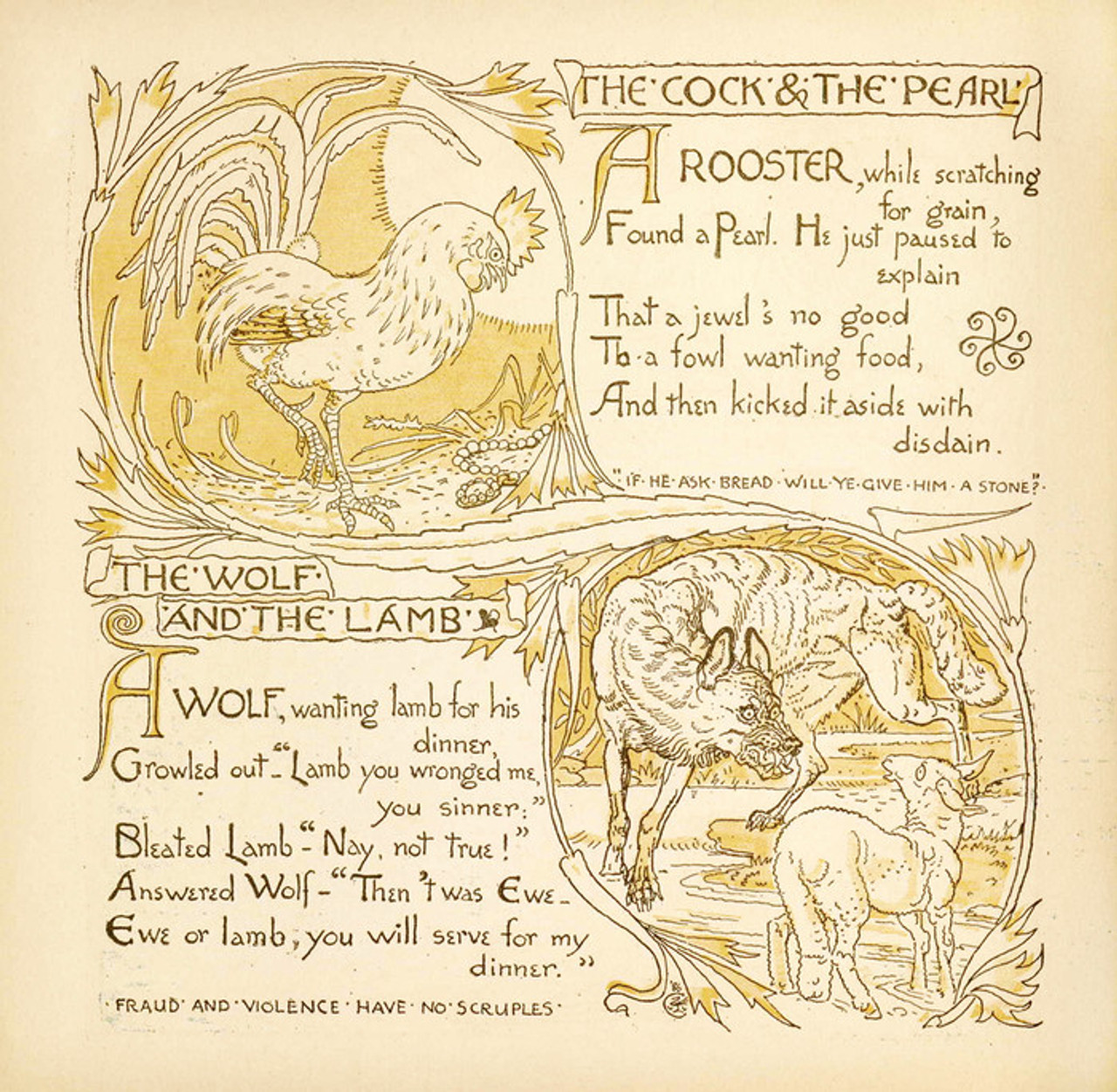 Art Prints Of Cock And The Pearl And The Wolf And The Lamb Aesops Fables