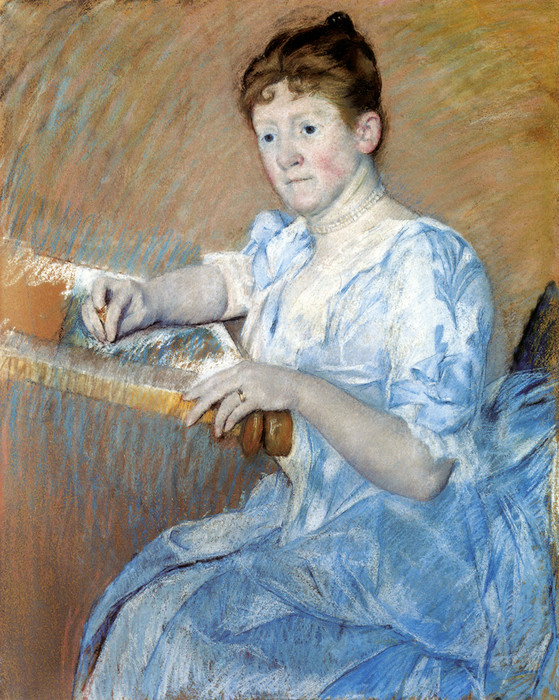 Art Prints of Mrs. Alexander Cassatt in a Blue Evening Gown by Mary Cassatt
