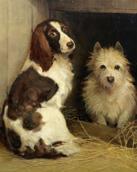 Art Prints of Spaniel & Terrier in a Kennel by Samuel Fulton