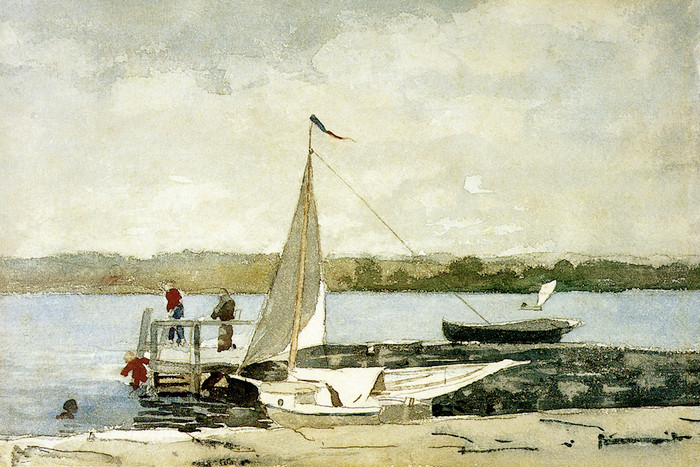 Art Prints of Sloop at Wharf Gloucester by Winslow Homer