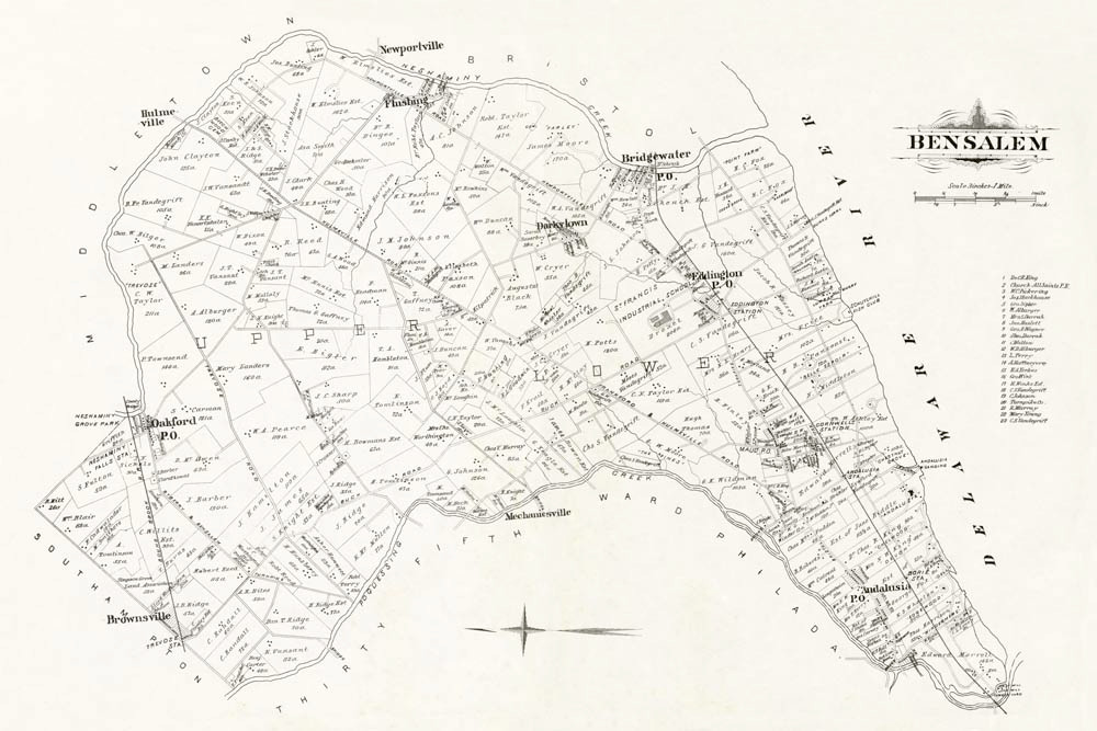 Art Prints of Bucks County Map Bensalem, Bucks County Vintage Map
