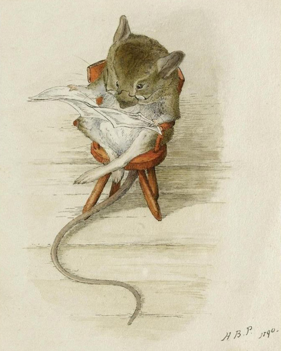 Art Prints of Mouse at a Spinning Wheel by Beatrix Potter