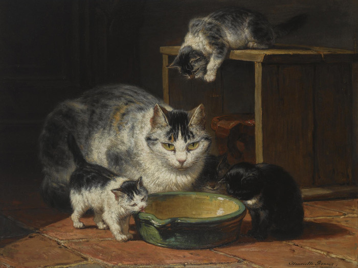 Art Prints of Mother Cat & Kittens by Henriette Ronner Knip