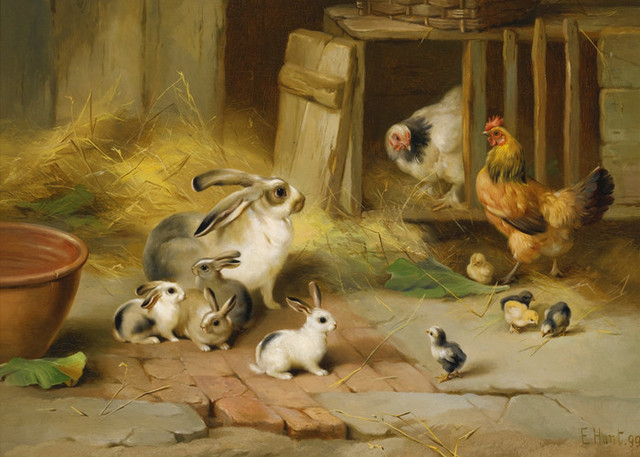 Art Prints of Feeding Time in the Farmyard by Edgar Hunt