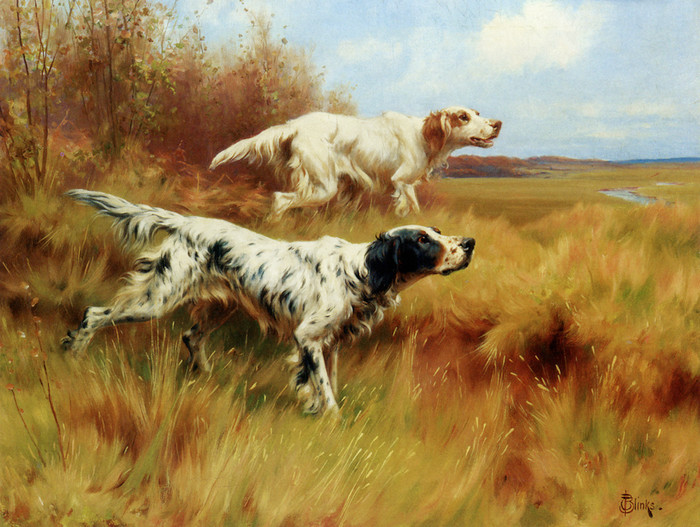 Art Prints of Two English Setters on Point by Thomas Blinks