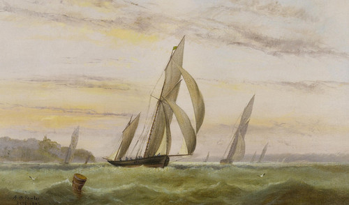 Art Prints of A Racing Ketch off Isle of Wight by Arthur Wellington Fowles