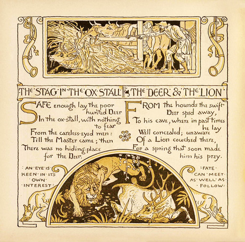 Art Prints of Stag in the Ox Stall & The Deer & the Lion, Aesop's Fables