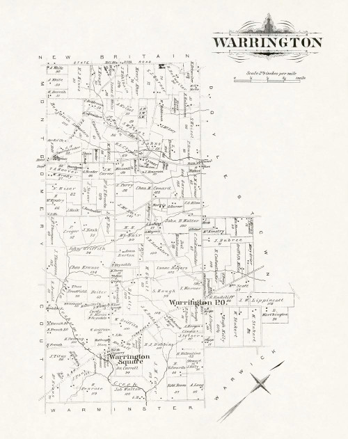 Art Prints of Bucks County Map Warrington, Bucks County Vintage Map