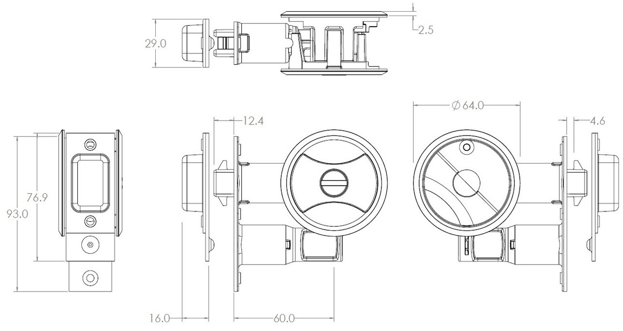 Lockwood Symmetry Round Cavity Sliding Door Privacy Set (7400) Satin ...