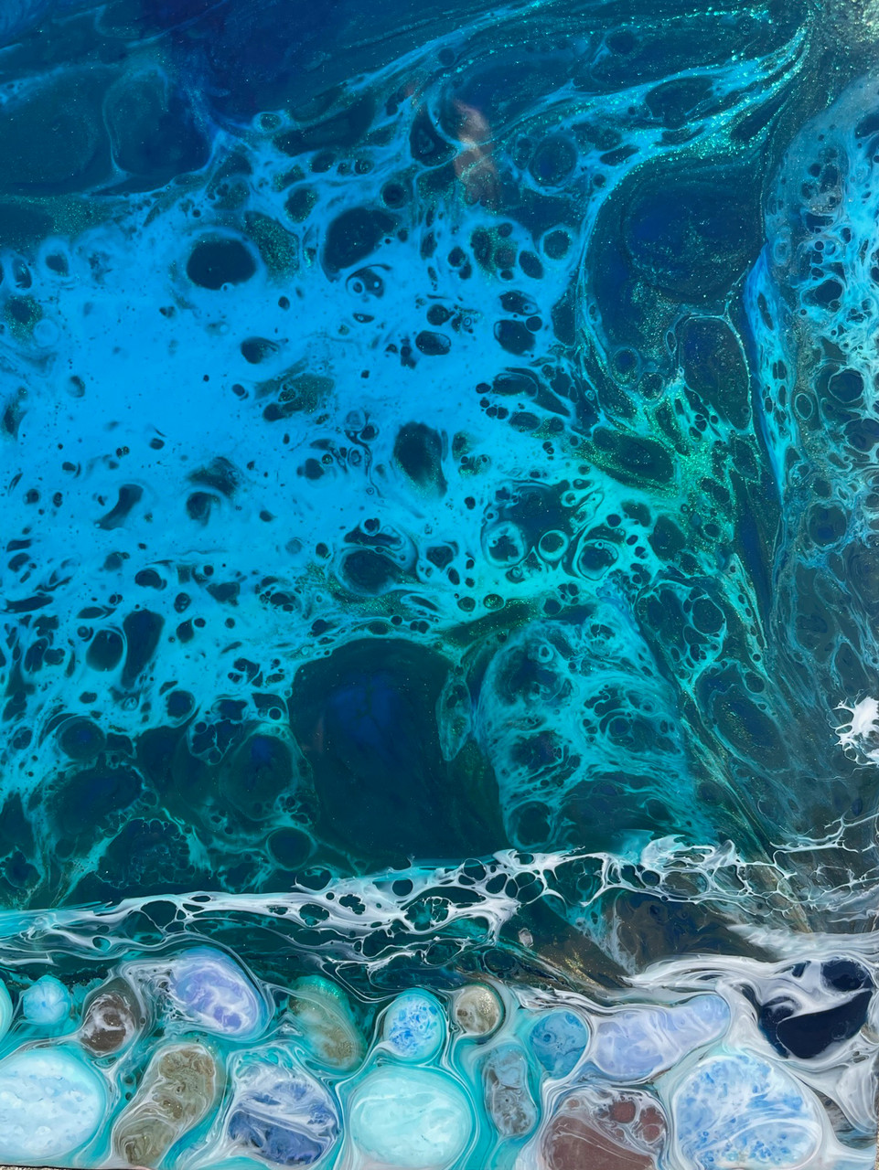 Resin Layered Ocean themed pebble beach