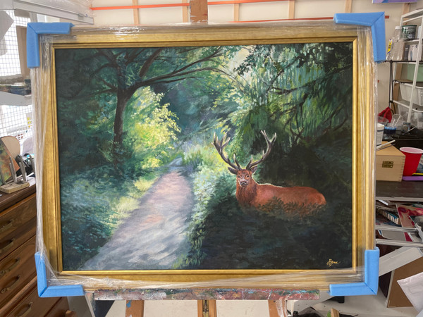 Stag in landscape oil painting