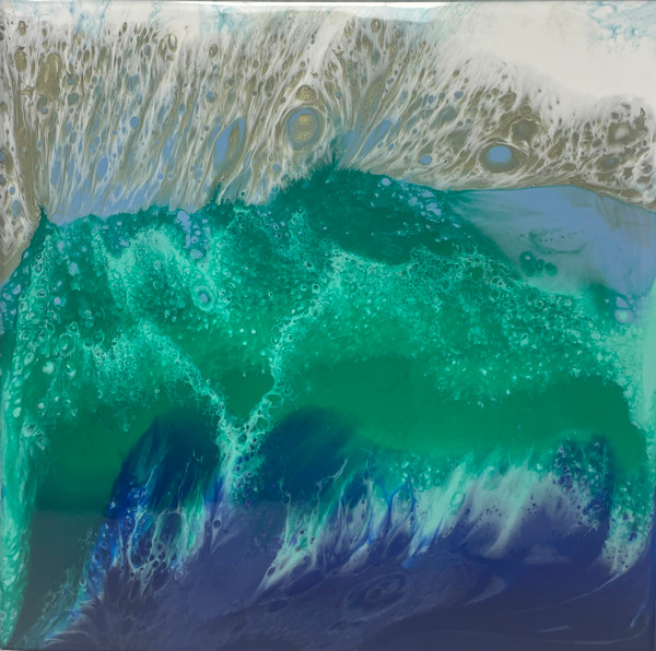 Emerald, Gold, Light Blue and Metallic Dark Blue Resin - Hannah Bruce Art