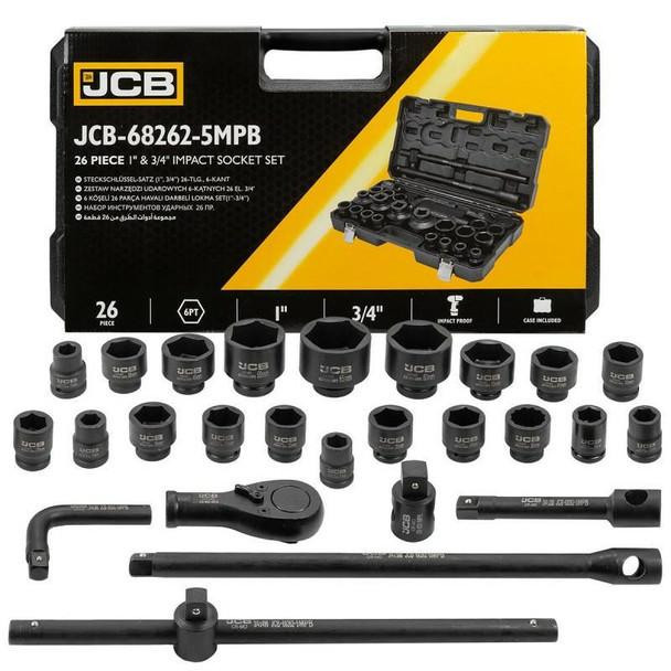JCB 3/4'' and 1'' Impact Tool and Socket Set | JCB-68262-5MPB