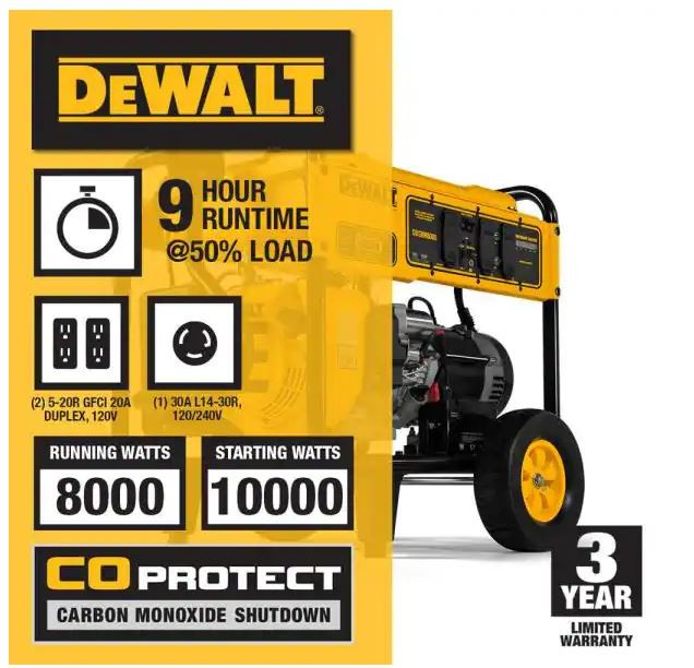 8000-Watt Electric Start Gas-Powered Portable Generator with Idle ...