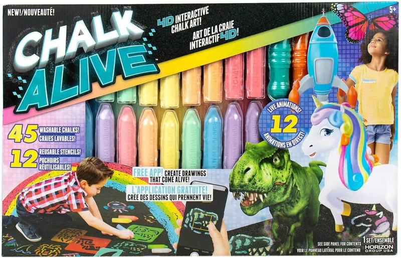 Chalk Alive 4D Interactive Chalk Art Set (45 Chalks & 12 Reusable ...