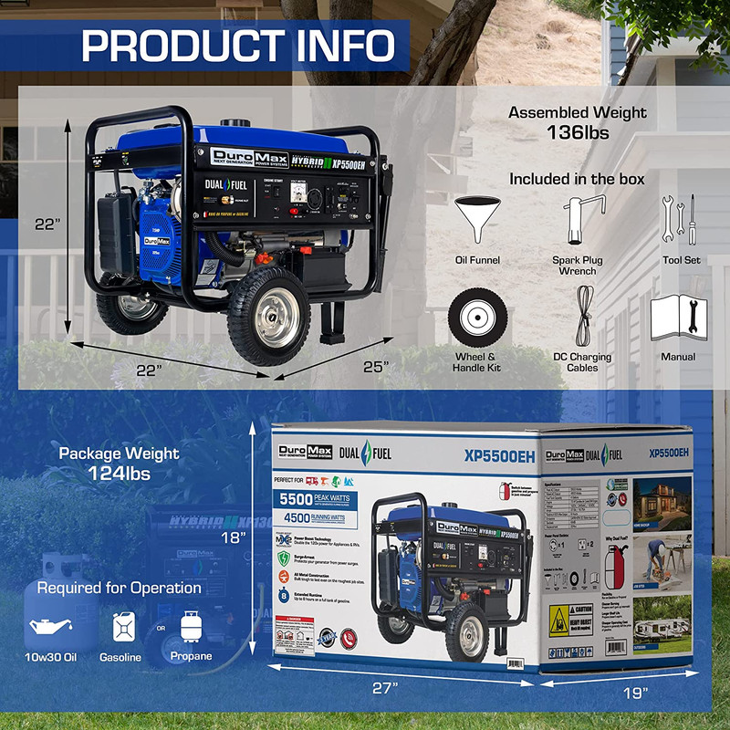 DuroMax XP5500EH Gas/Propane Powered Dual Fuel Portable Generator ...