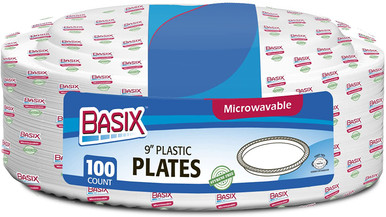 Basix 9" White Disposable Plastic Plates, 100pk - Never Wash A Dish