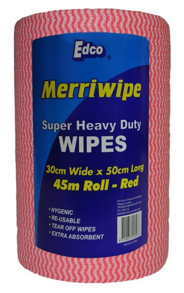 Merriwipe Super Heavy Duty Wipe Rolls Red 300X900MM 90Shts/Roll Edgar