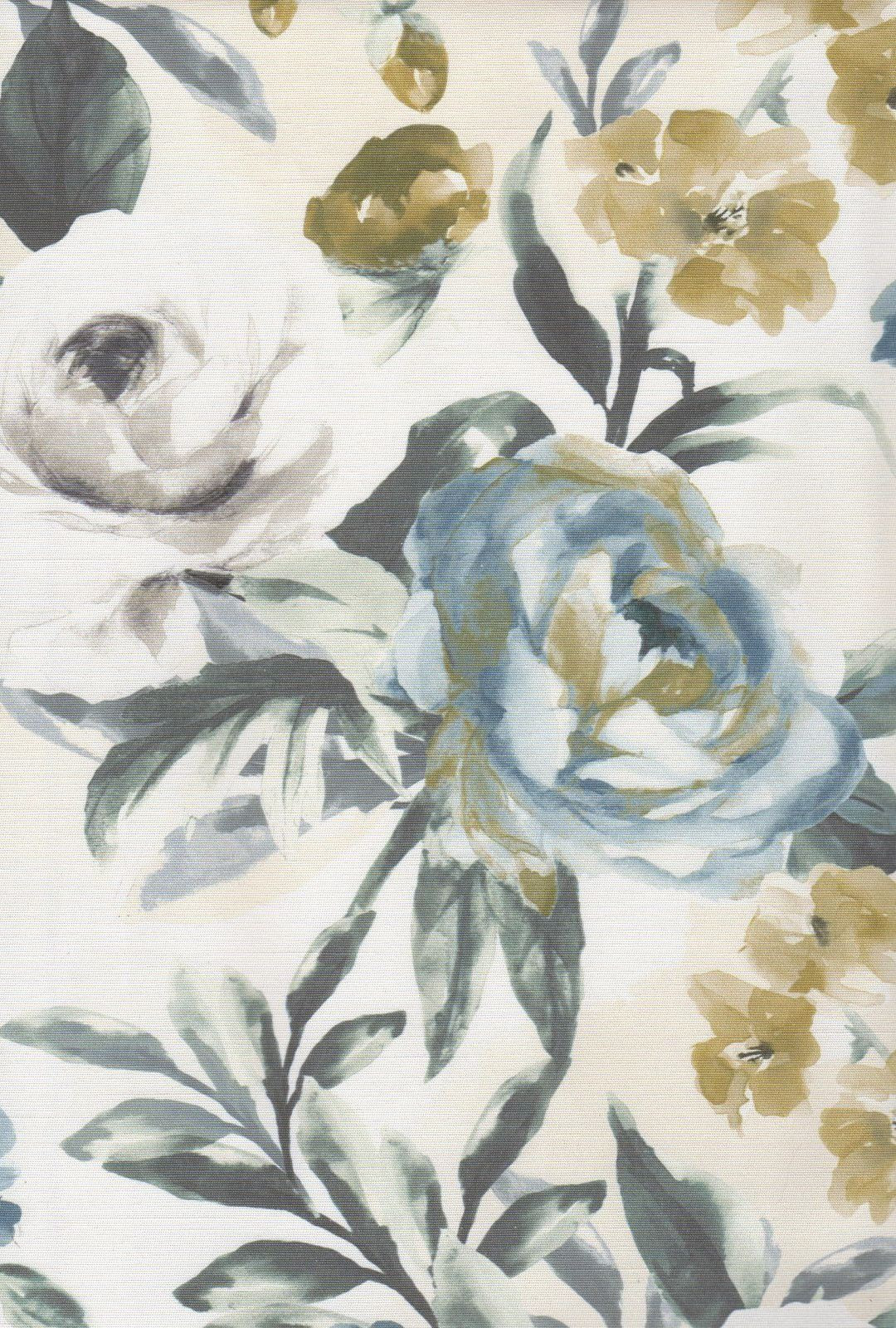 DARA STORM BLUE Floral Print Upholstery And Drapery Fabric