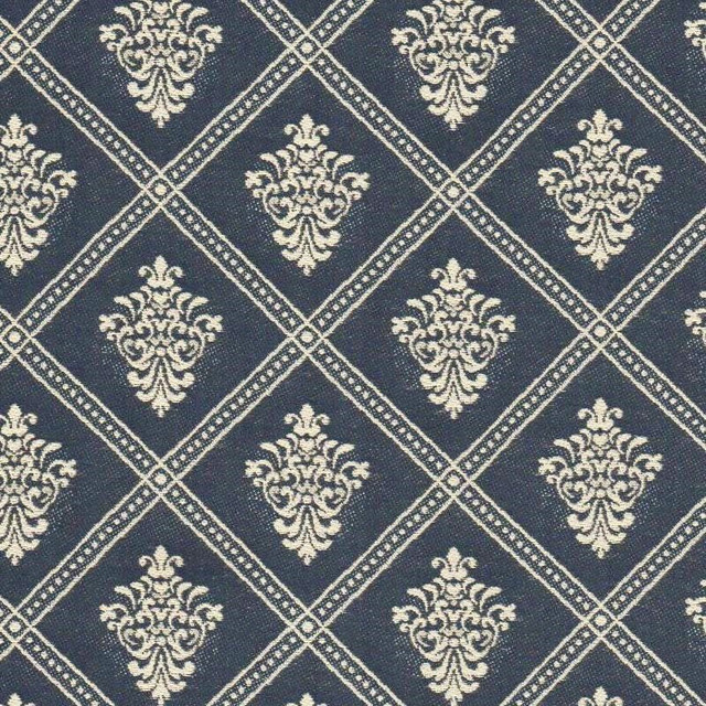 BEAUMONT NAVY Stripe Damask Upholstery And Drapery Fabric