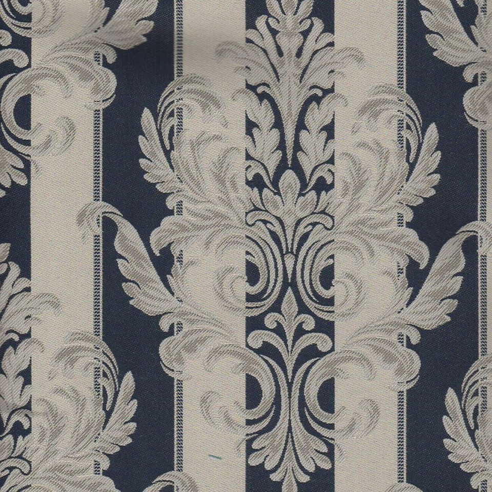 BEAUMONT NAVY Stripe Damask Upholstery And Drapery Fabric