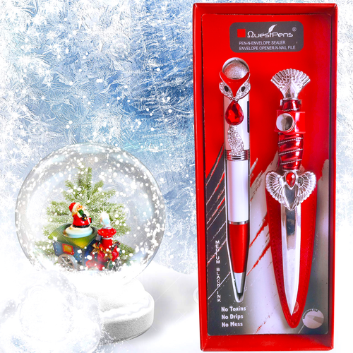 White and Red Pen and Envelope Sealer with Red Fox and Envelope Opener ...