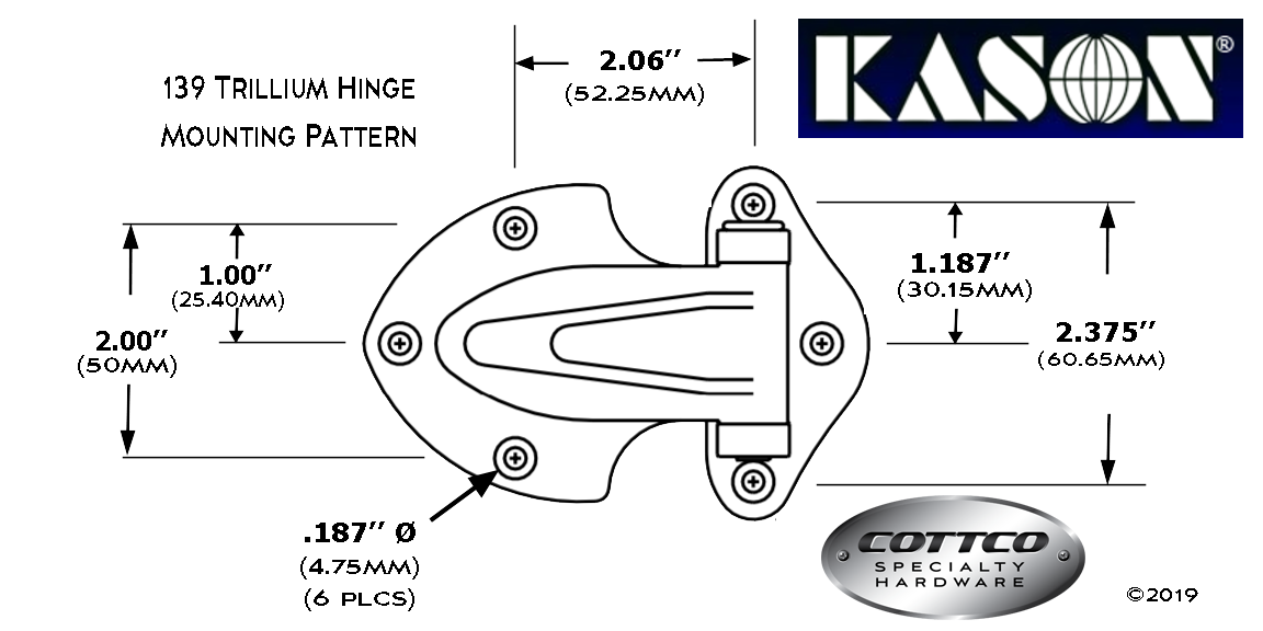 Kason 139 Flush Hinge In Stock @ Cottco.com 877-283-1745
