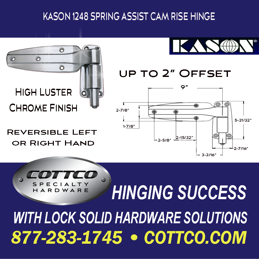 Kason 12480000230 Spring Assist Cam Rise Hinge with 2" Offset @ Cottco.com