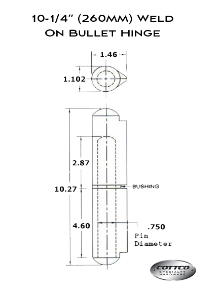 Weld On Bullet Hinges @ Cottco.com Order Online or Call Us Toll Free ...