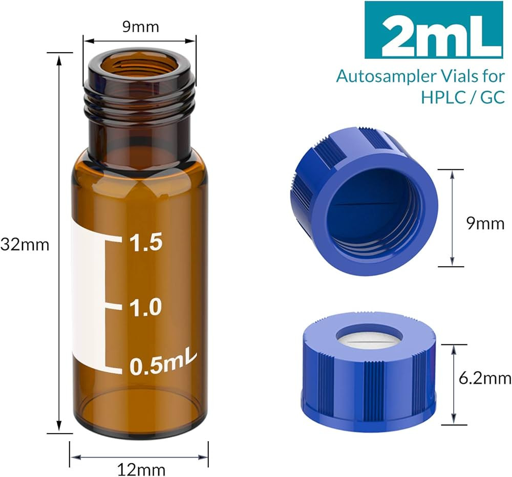 HPLC Vials Amber Glass with Screw Neck 2mL (Pack of 100)