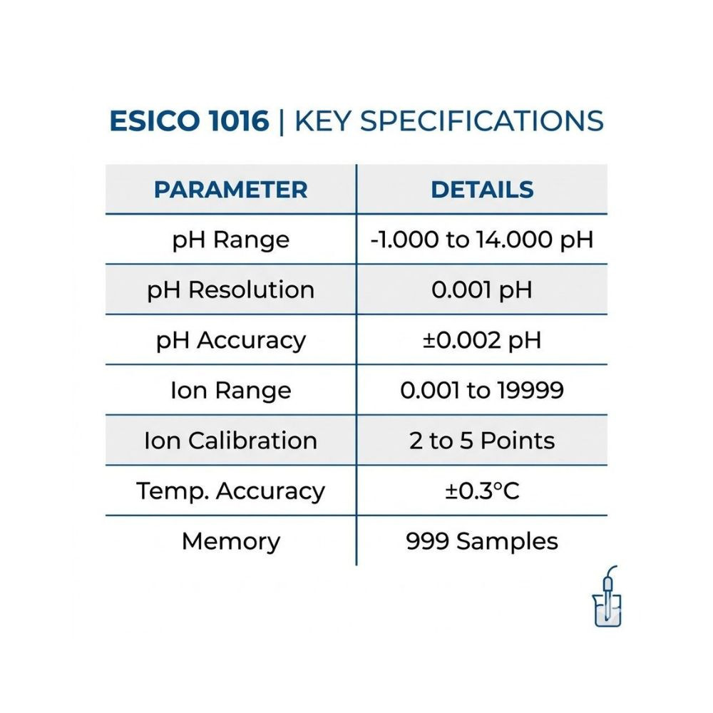ESICO 1016 Microprocessor pH/Ion Meter Lab Instrument