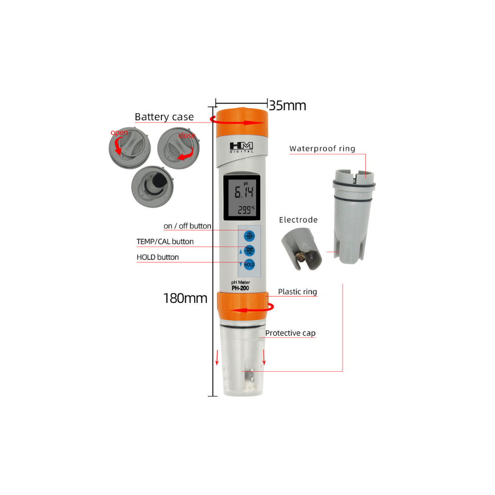 HM Digital PH-200: Professional Waterproof pH & Temperature Meter for ...