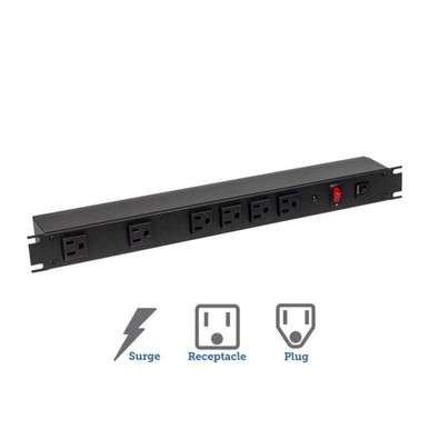 Rack Solutions 15 AMP Horizontal Power Strip with 6Ft Cord. Front ...