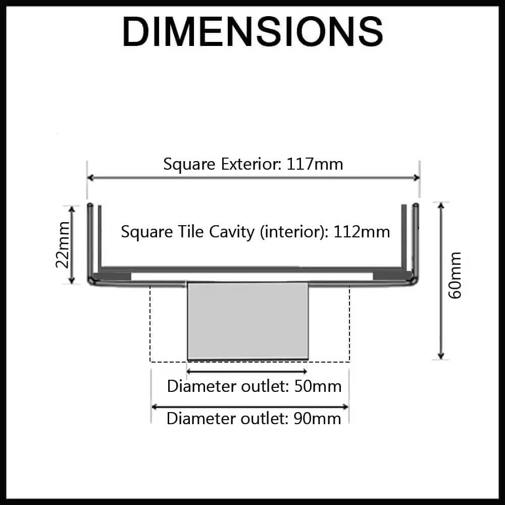 Square Floor Waste - Tile Insert Style - 120mm x 120mm - Matte Black