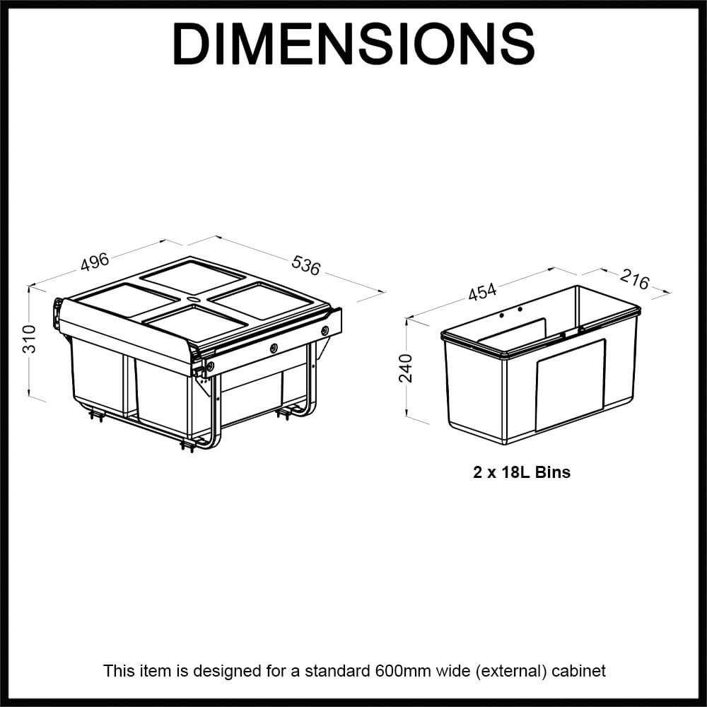 Domestique 36L Twin Slide Out Concealed Waste Bin with Soft Close - Low ...