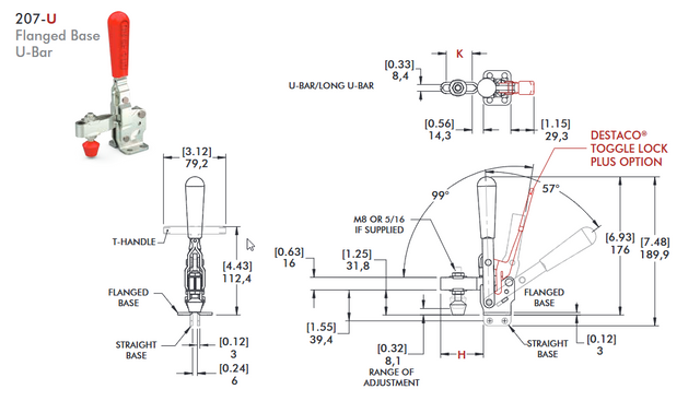 207-U - Vertical Hold-Down Toggle Locking Clamp - DESTACO