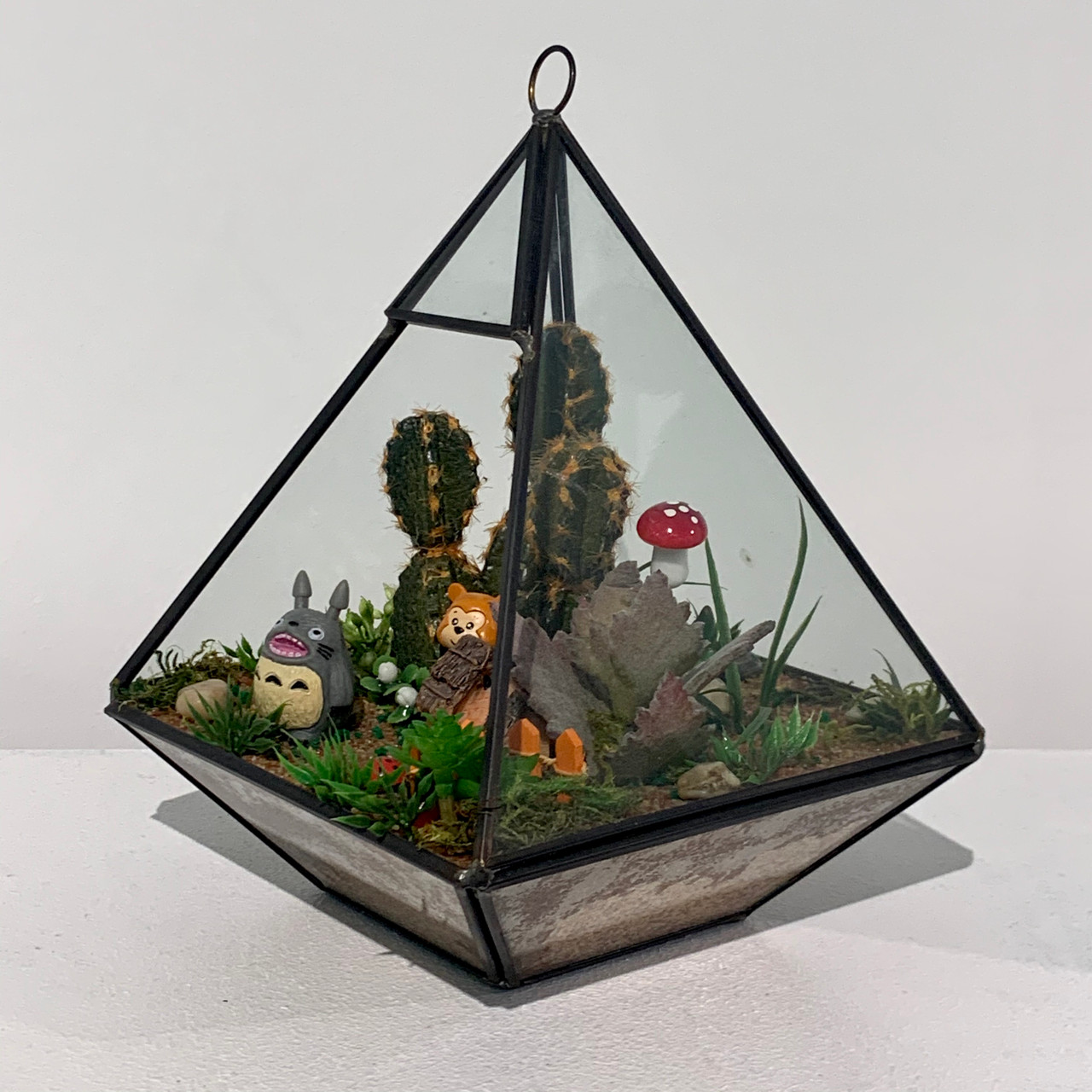GET0308BK - Black Raised Pyramid Geometric Glass Terrarium - 8"H