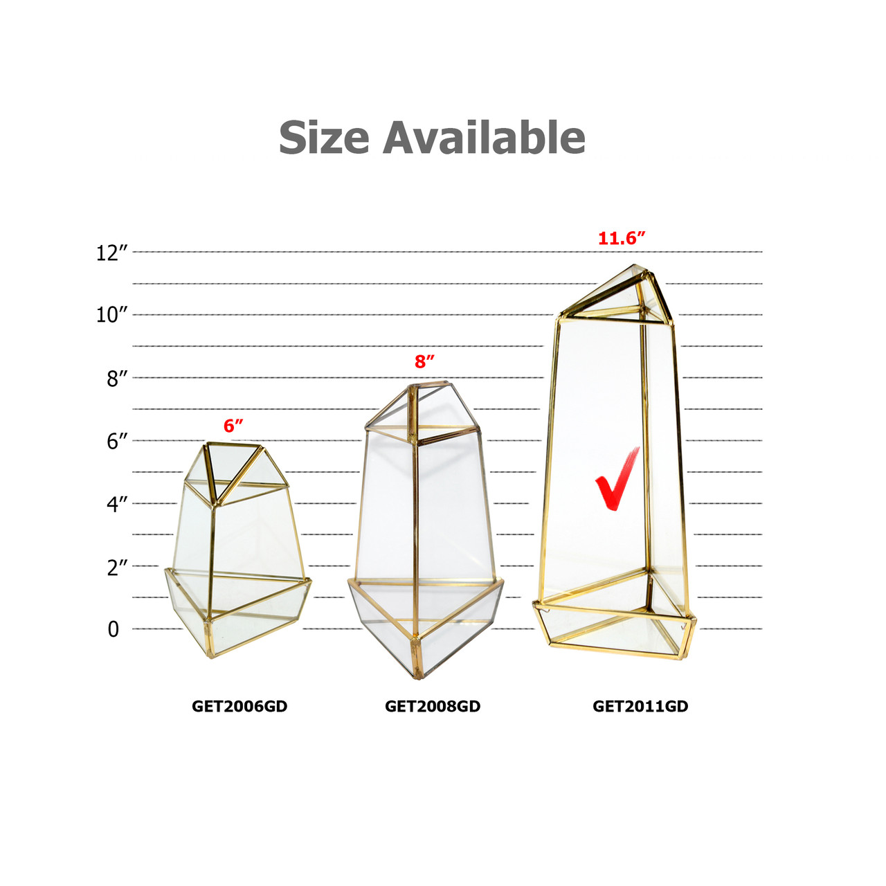 GET2011GD - Large Gold Triangular Obelisk Geometric Terrarium - 11"H